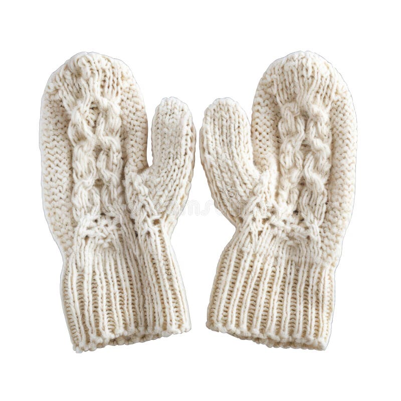 Pair of Cream Knitted Mittens with Cable Stitch Stock Photo ...