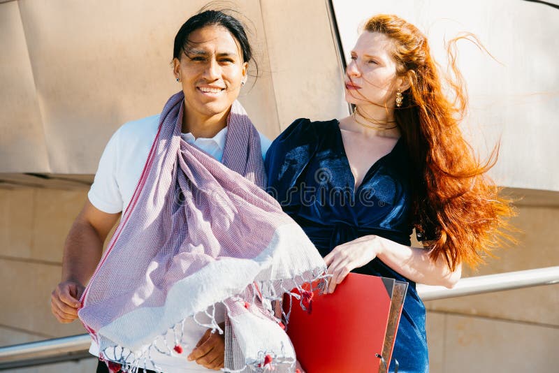 Creative Colleagues Sharing a Light Moment Outdoors, Copy Space Stock ...