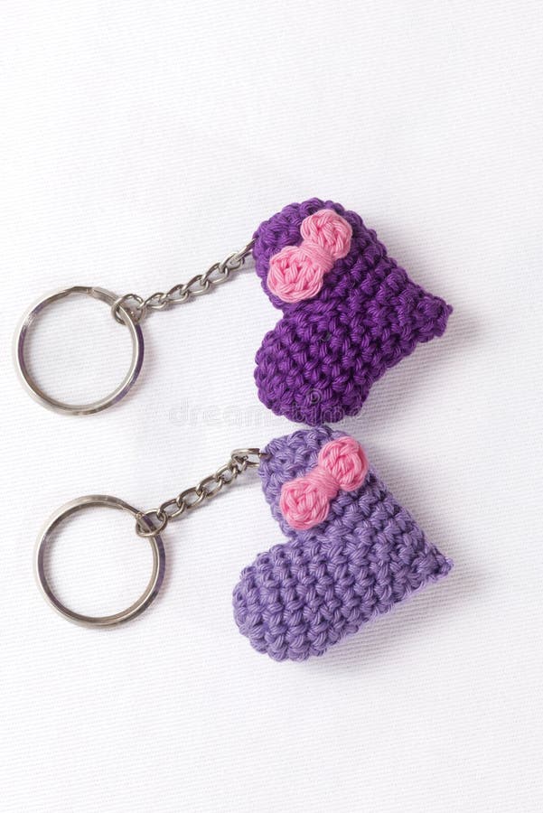 A Pair of Crocheted Purple Heart-shaped Keyrings. Stock Image - Image ...