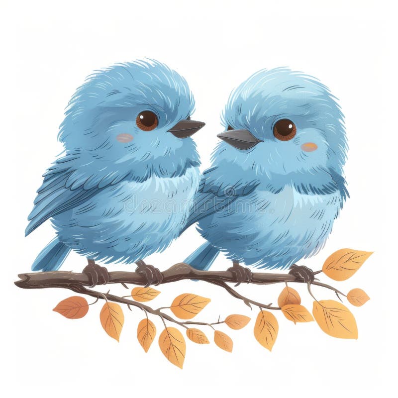 Pair of Cute Blue Birds Perched on a Branch with Autumn Leaves Stock ...