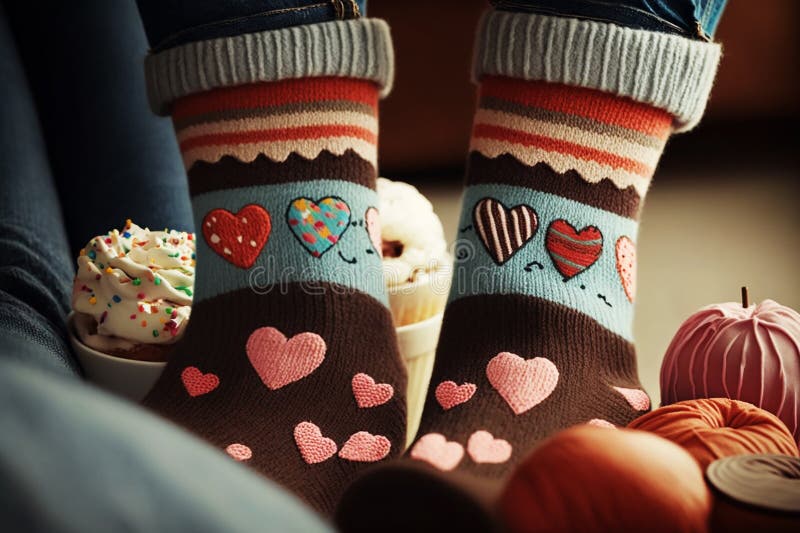 Pair of Cute Socks with Hearts Stock Illustration - Illustration of ...
