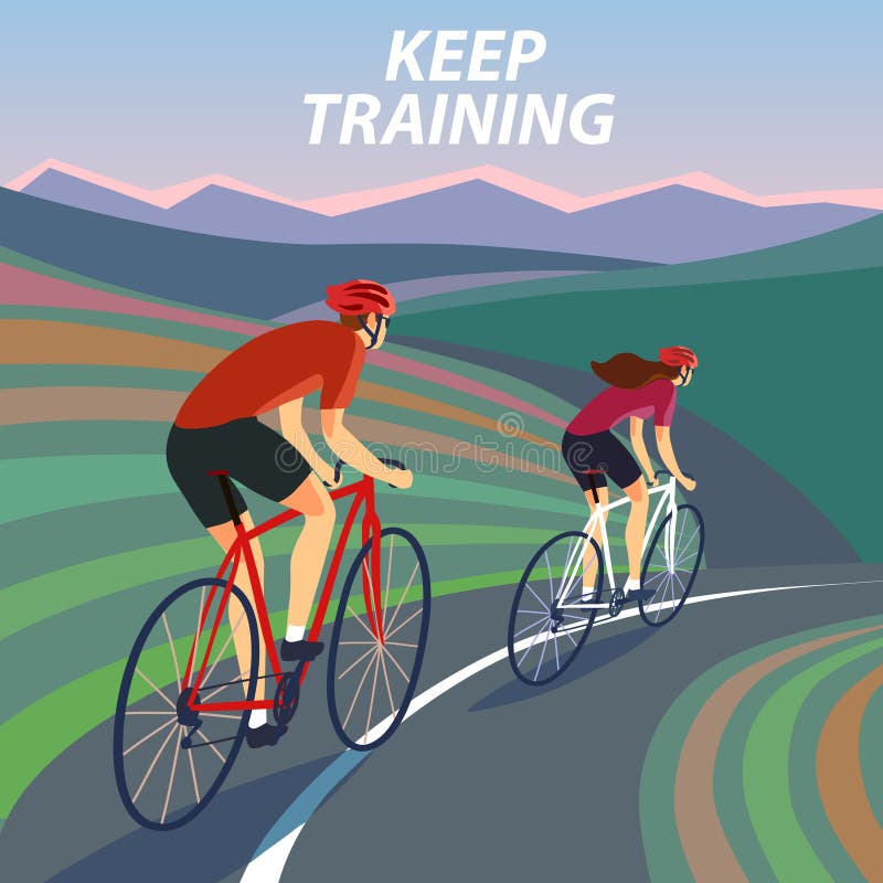Pair of Cyclists on the Road Near the Hills. Stock Illustration ...