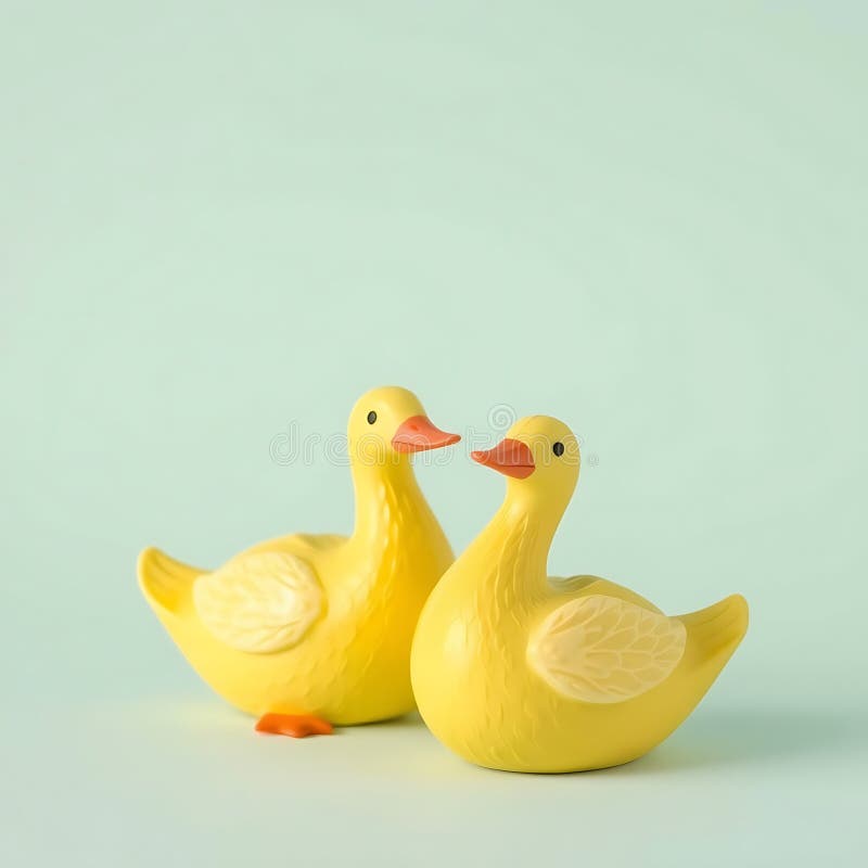 A Pair of Decorative Pastel Yellow Ducks on a Soft Mint Backdrop Stock ...