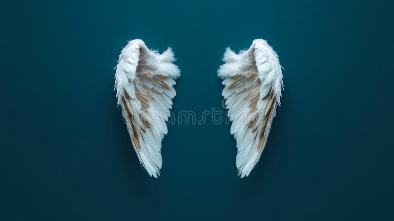 Pair of Delicate White and Brown Angel Wings on Teal Background Elegant ...