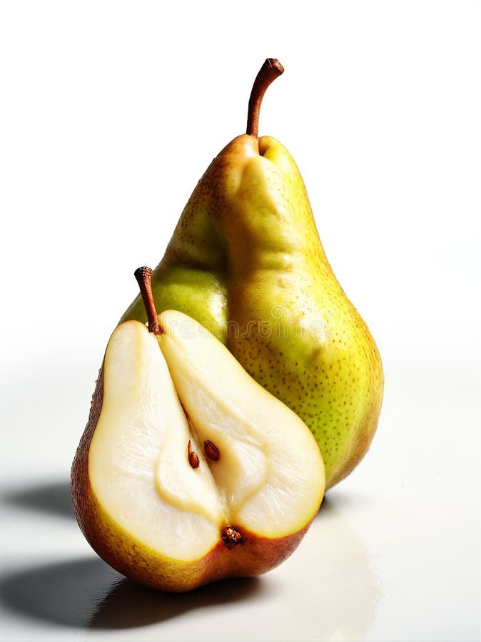 Pair of Delicious Fresh Pears, One Cut in Half. Stock Illustration ...