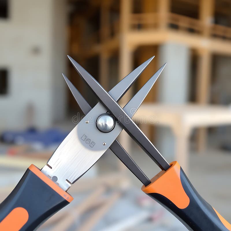 A Pair of Diagonal Cutting Pliers with a Blurred Construction Site in ...
