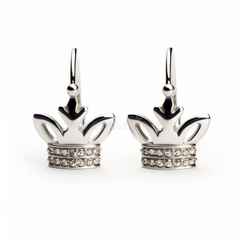 Elegant Silver Crown Earrings with Diamond Accents Stock Illustration ...