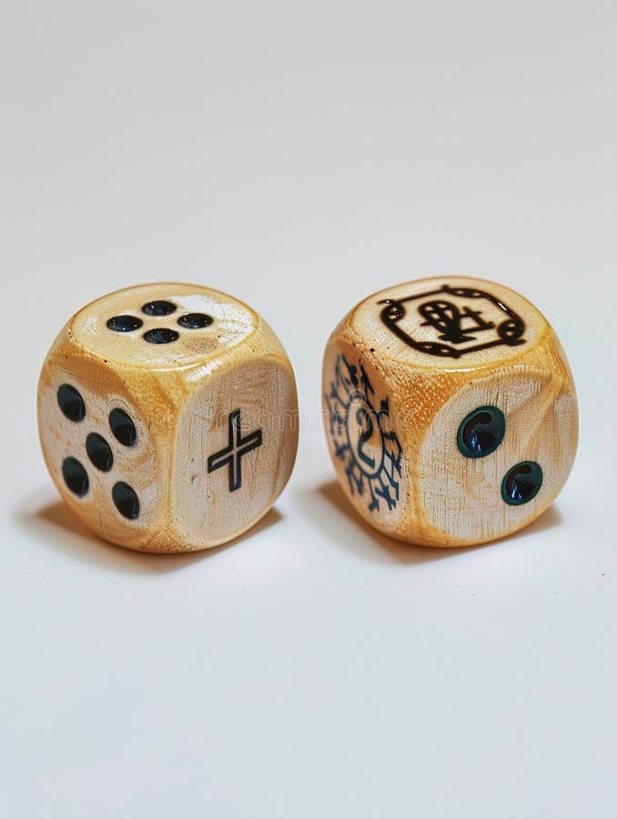 A Pair of Dice with Unique Symbols Representing the Risk and Chance ...