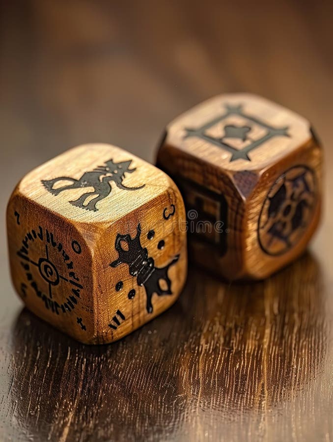 A Pair of Dice with Unique Symbols Representing the Risk and Chance ...