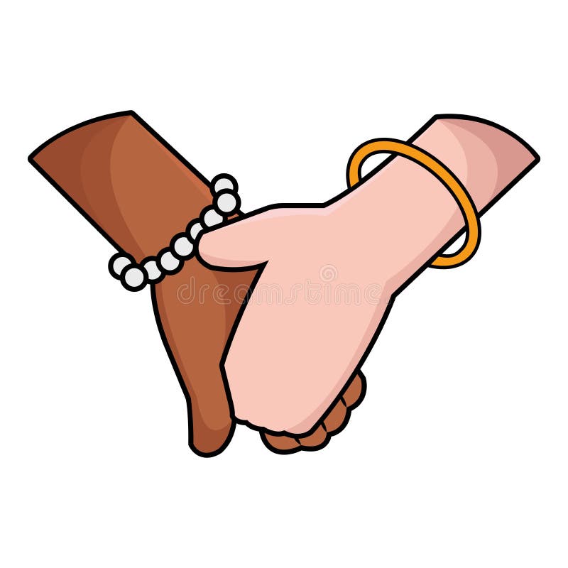 Pair of Different Ethnic Hands Holding Together Vector Stock Vector ...