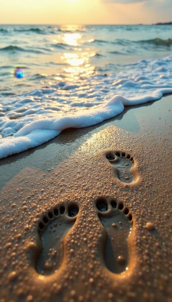 Pair of Distinct Footprints Fading into the Surf , Coast, Line, Double ...