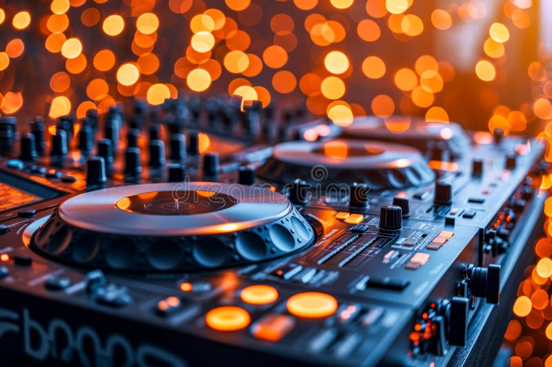 Pair of DJ Turntables are Lit Up with Orange and Yellow Lights Creating ...