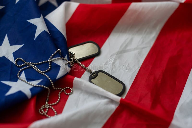 Pair of Dog Tags Blank on American Flag Stock Photo - Image of history ...