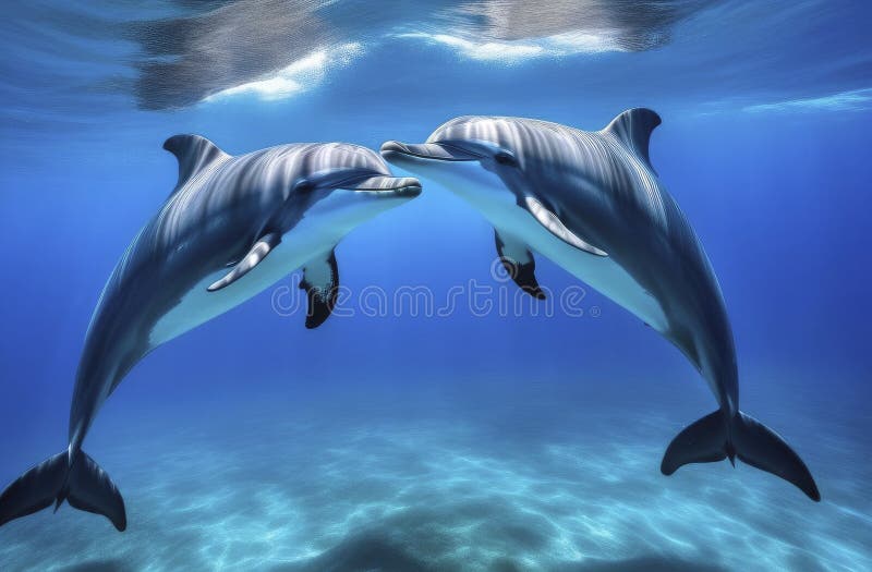 Pair Dolphin Swims Underwater. Ecosystem in the Ocean Wildlife Stock ...