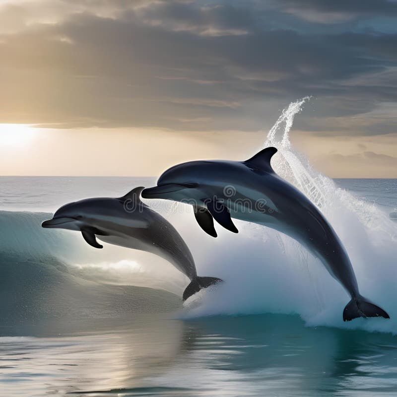A Pair of Dolphins Leaping in Perfect Synchronization through Sparkling ...