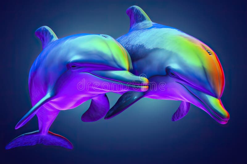 A Pair of Dolphins in Neon Colors. Generative AI Stock Illustration ...