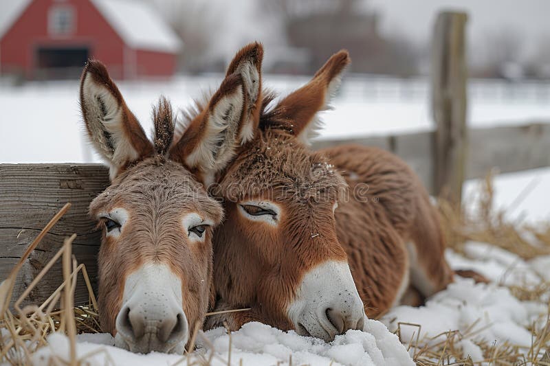 Two Donkeys in the Snow stock illustration. Illustration of donkeys ...