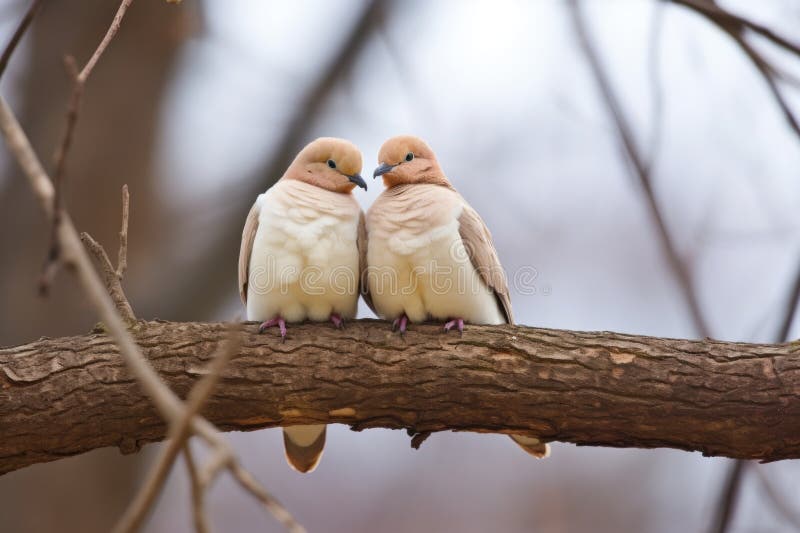 Pair of Doves Perched on a Tree Branch Together Stock Illustration ...