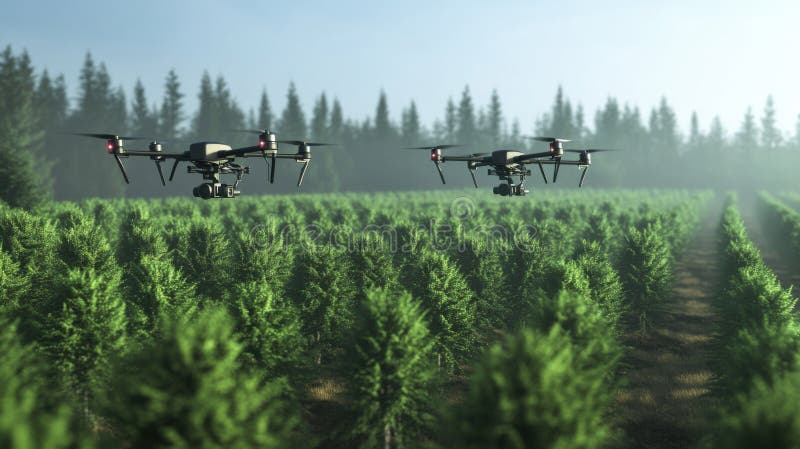 Tree Planting Drones for Carbon Offsetting. Generative AI Stock ...