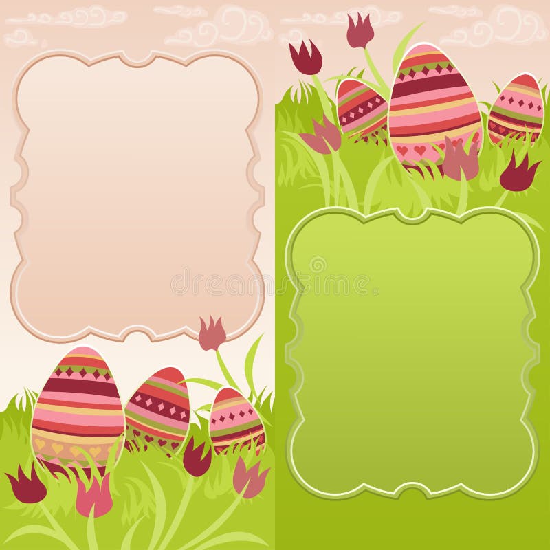 Pair of Easter Frame with Painted Eggs Stock Vector - Illustration of ...