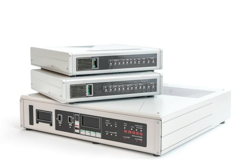 A Pair of Electronic Devices Stacked Vertically with Wires and Cords ...