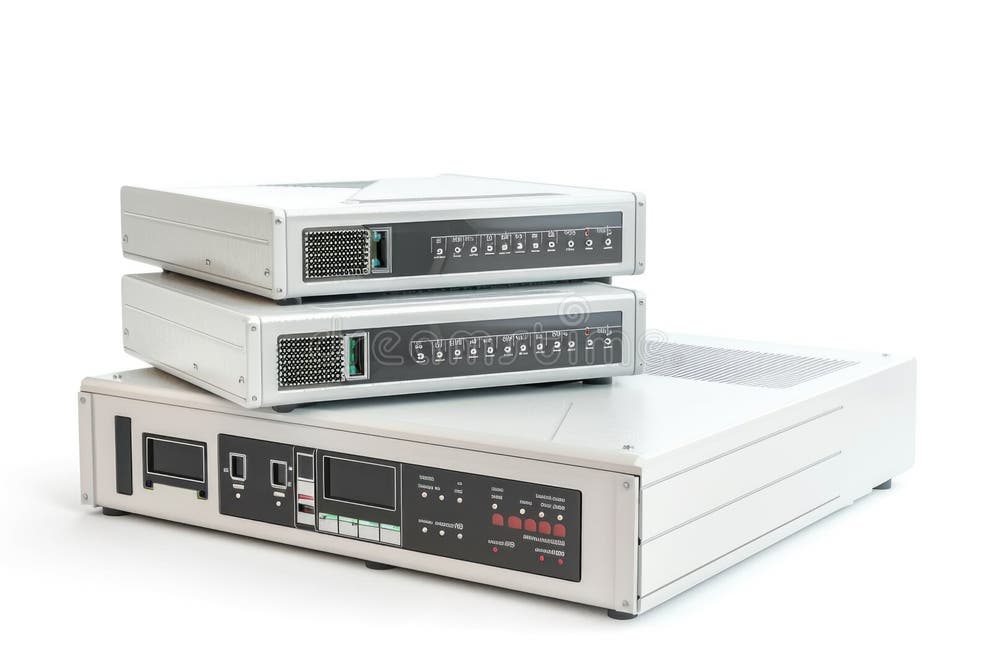 A Pair of Electronic Devices Stacked Vertically with Wires and Cords ...