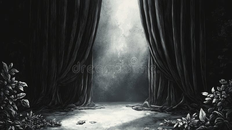 Dramatic Black Curtains on Stage with Spotlight Effect Stock ...