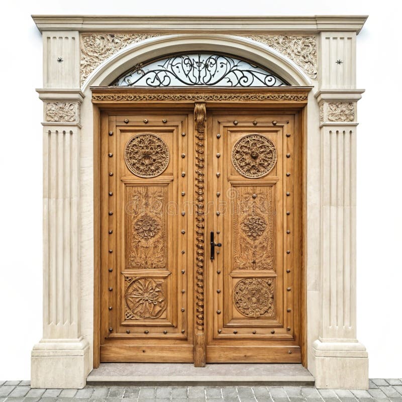 Wooden Double Doors Isolated on White Background Stock Illustration - Illustration of isolated ...