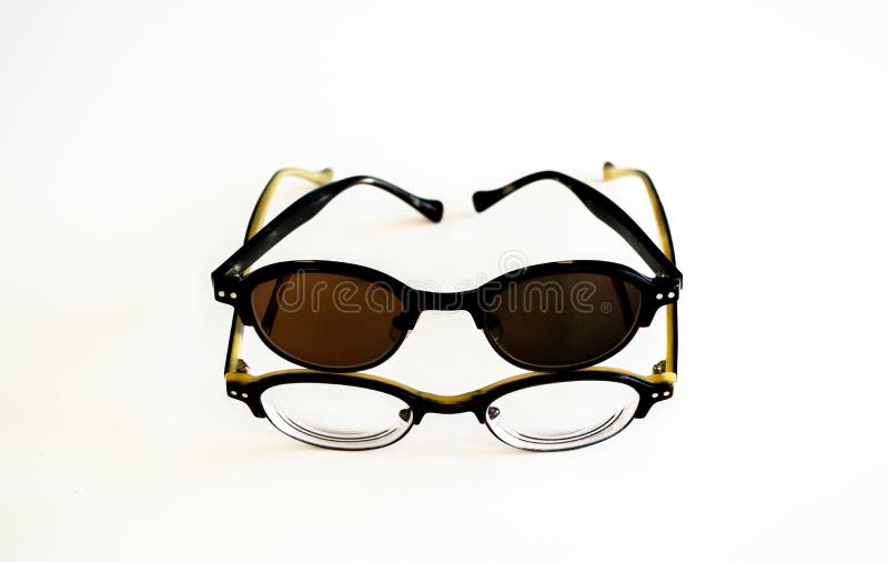 Pair of Eyeglasses and Sunglasses Isolated on White Stock Photo - Image ...