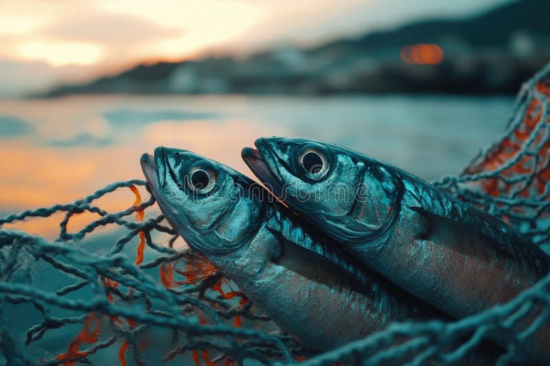 A Pair of Fish Resting on the Surface of a Fishing Net Stock Image ...
