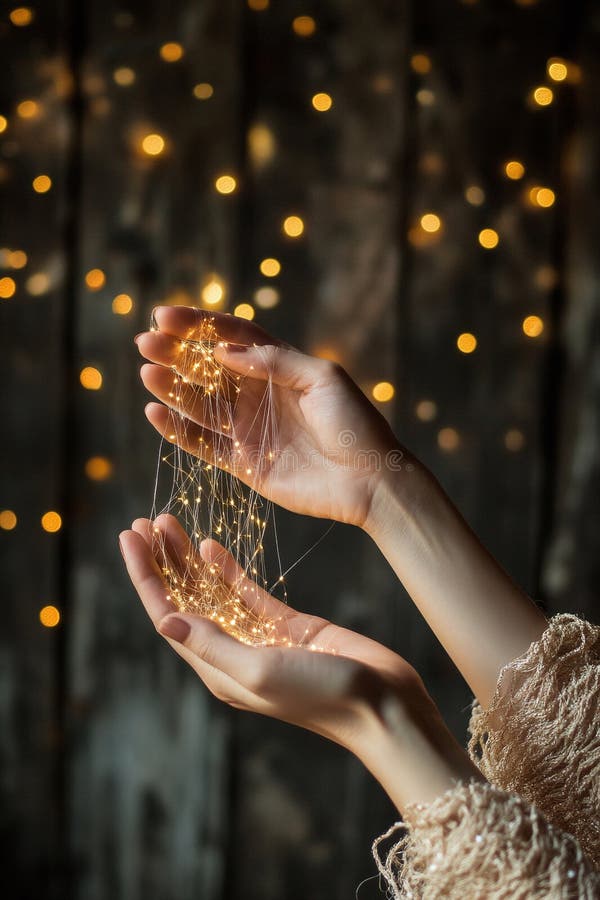 A Pair of Floating Hands Knitting Threads of Light into Constellations ...