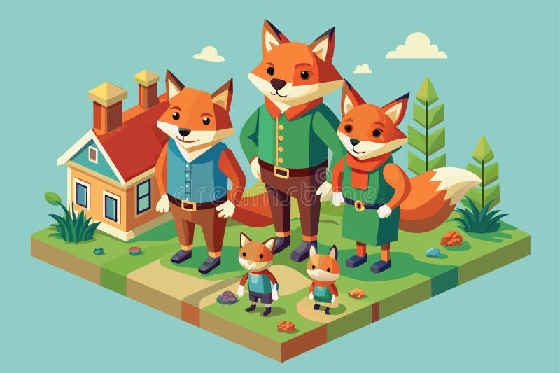 A Pair of Foxes Standing Side by Side in a Customizable Isometric ...