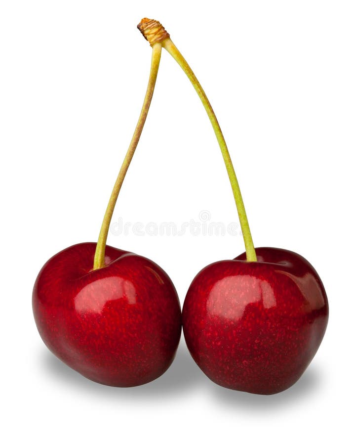 Pair Fresh Cherries on White with Clipping Path Stock Image - Image of ...
