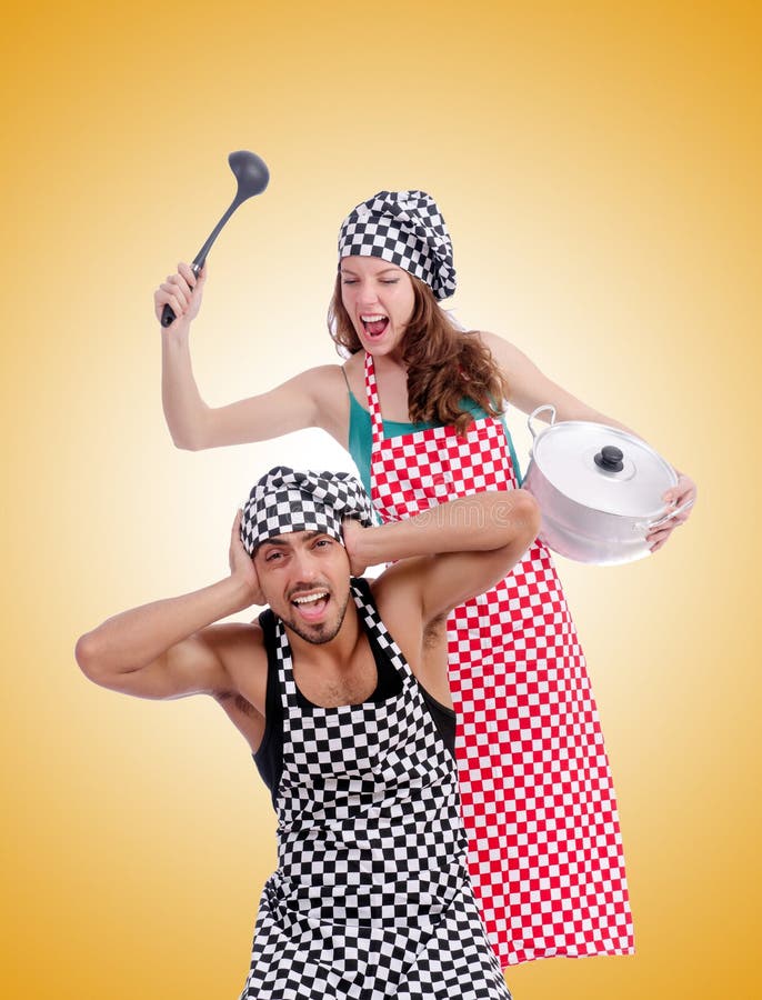 Pair of Funny Cooks Against Gradient Stock Photo - Image of family ...