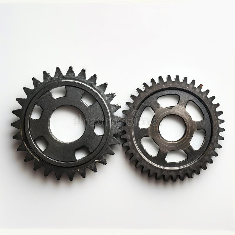 A Pair of Gears on a White Surface Stock Photo - Image of small, black ...