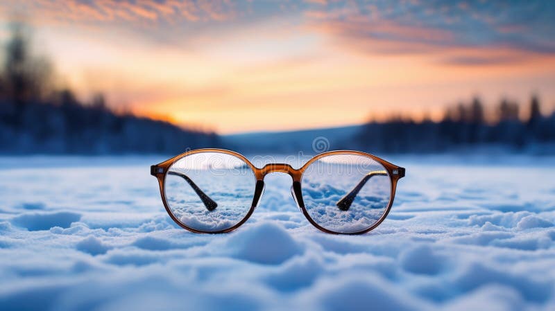 A Pair of Glasses Sitting in the Snow. Stock Photo - Image of single ...