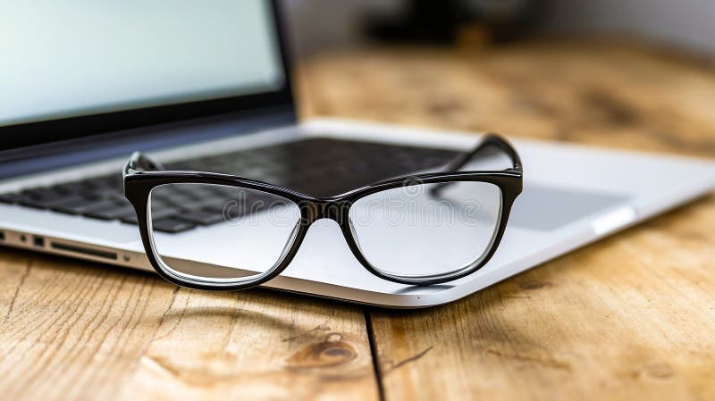 A Pair of Glasses Sitting on Top of a Laptop Computer Stock Photo ...