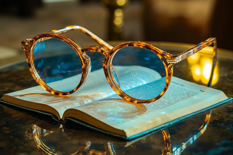 A Pair of Glasses Sitting on Top of an Open Book Stock Image - Image of ...