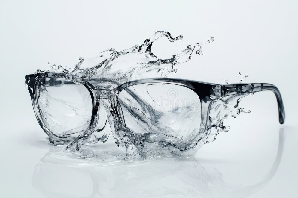 A Pair of Glasses is Splashed with Water, Creating a Blurry, Distorted ...