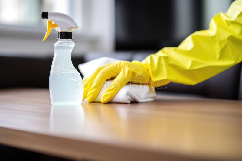 A Pair of Gloved Hands Holding Cleaning Spray and a Cloth Stock Image ...