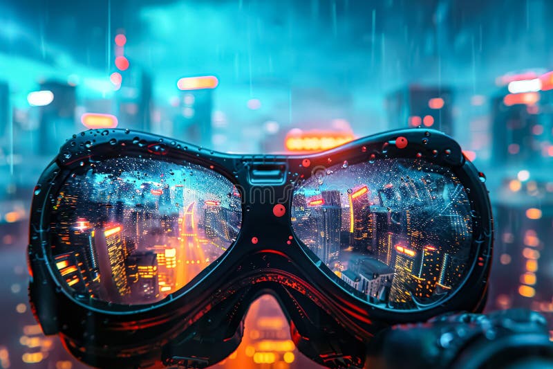 Pair of Goggles with a City View in the Center Stock Image - Image of ...