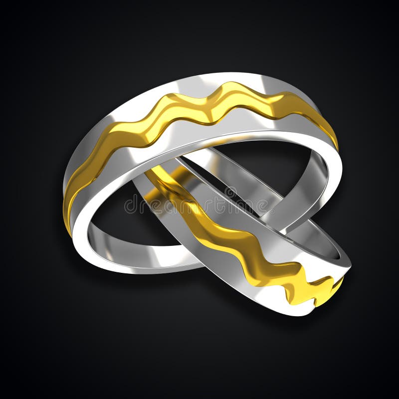 Pair of Golden Rings Joined Together Forever with Engraved Love Word ...