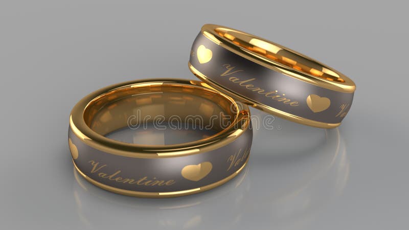 Pair of Golden Rings Joined Together Forever with Engraved Love Word ...