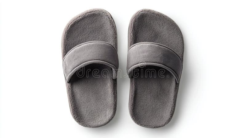 Pair of Gray Fuzzy Slippers Isolated on White Background Stock ...