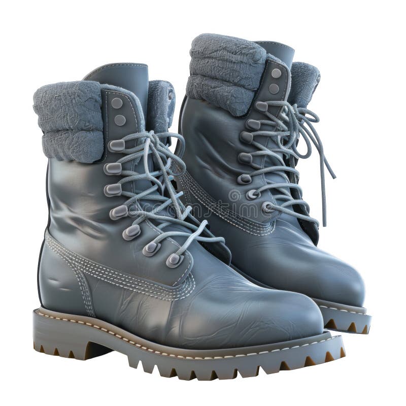 Pair of Gray Leather Boots with Fur Linings Stock Photo - Illustration ...