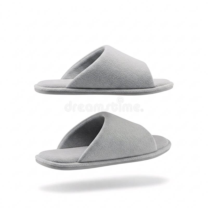 Pair of Gray Open Toe House Slippers, Isolated on White Stock ...