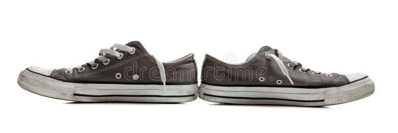 Pair of Gray Tennis Shoes on White Stock Photo - Image of fashion ...