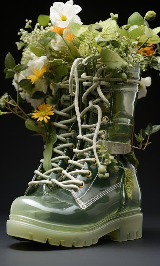 A Pair of Green Boots with Flowers in Them. Generative AI Image. Stock ...