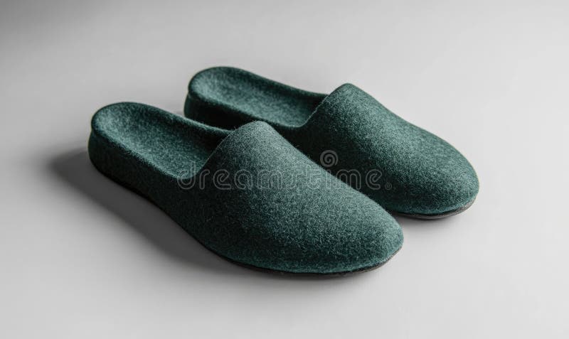 A Pair of Green Slippers with a Fuzzy Texture Stock Image - Image of ...