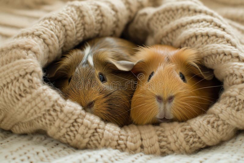Pair of Guinea Pigs Resting in a Cuddle Sack, Plush Fabric Stock Photo ...